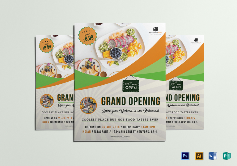 Restaurant Grand Opening Flyer Design Template in Word, PSD, Publisher ...