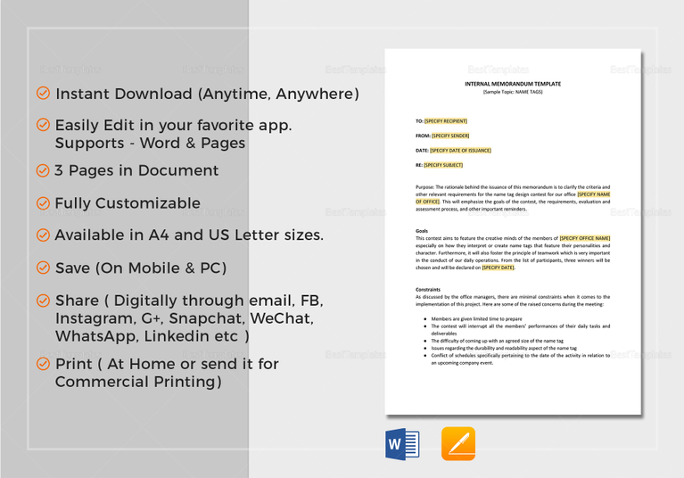 Internal Memo Template in Word, Google Docs, Apple Pages