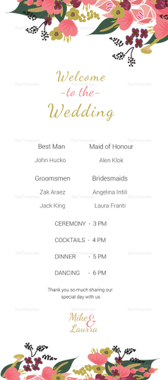 Burgundy Floral Wedding Program Card Design Templates in Word, PSD ...