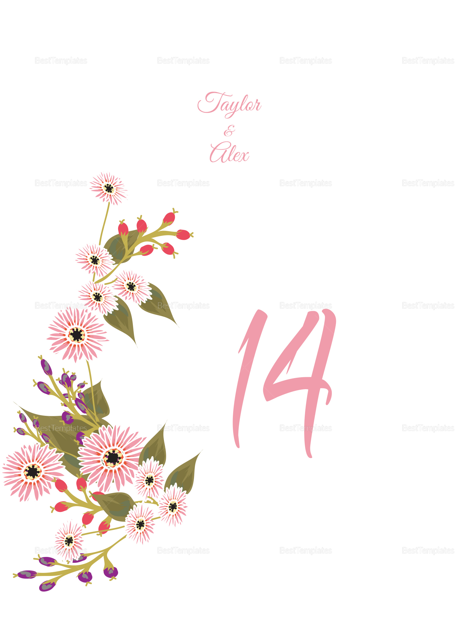 Floral Wedding Table Number Card Design Template in Illustrator ...