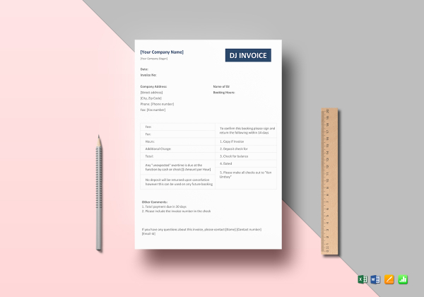 DJ Invoice Template in Word, Excel, Apple Pages, Numbers