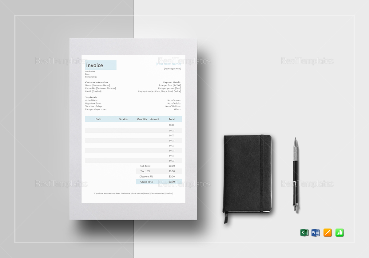 Hotel Invoice Template in Word, Excel, Apple Pages, Numbers