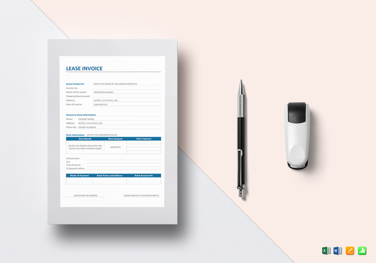 Lease Invoice Template in Word, Excel, Apple Pages, Numbers