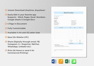 Retail Invoice Template in Word, Excel, Apple Pages, Numbers