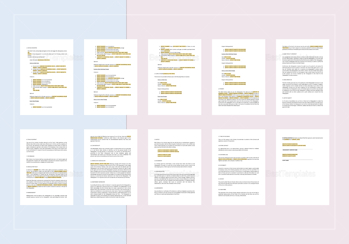 Videography Contract Template in Word, Google Docs, Apple Pages