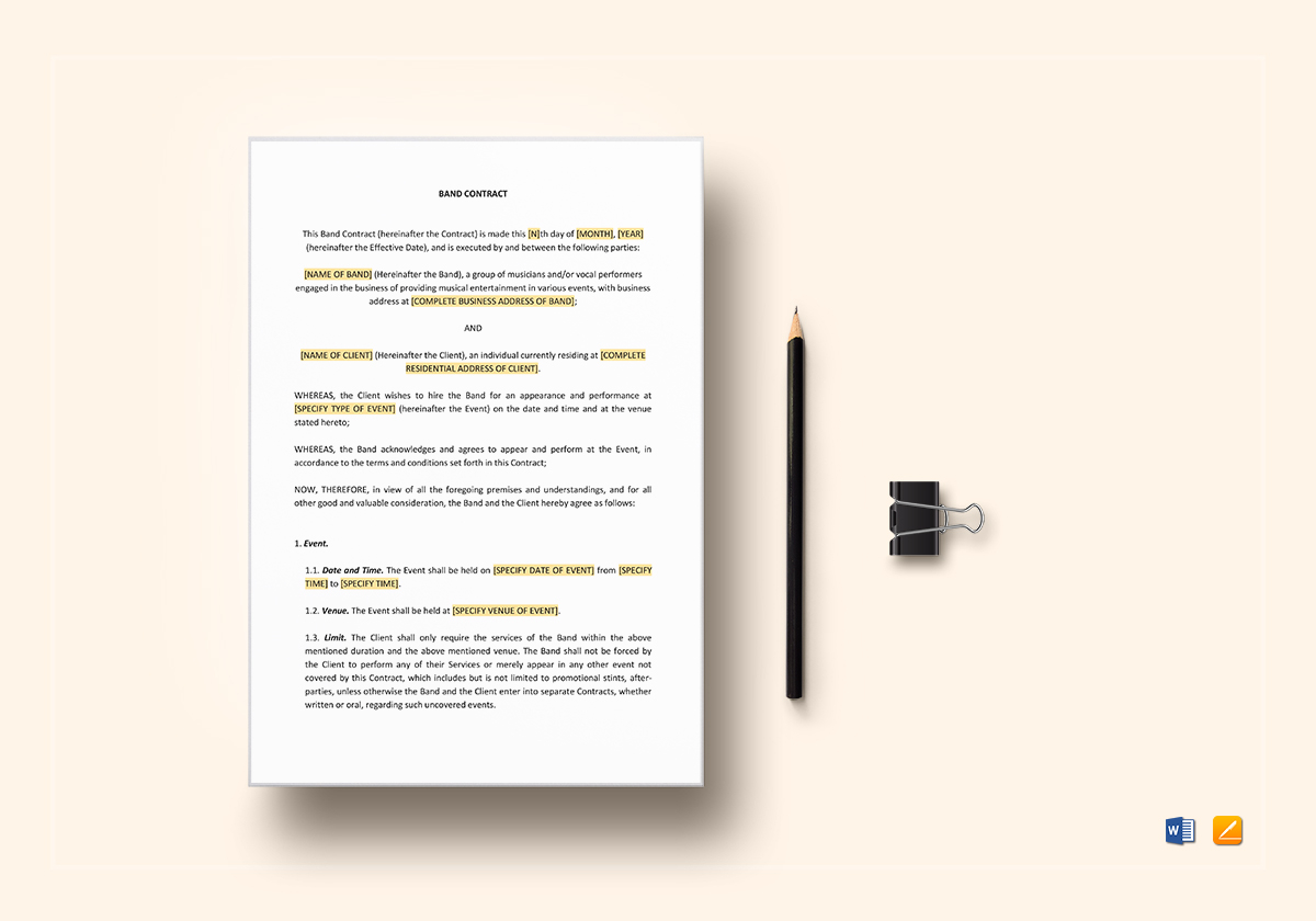 Band Contract Template in Word, Google Docs, Apple Pages