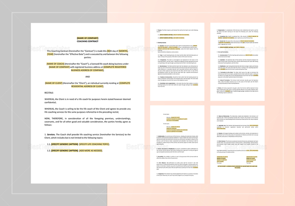 Coaching Contract Template in Word, Google Docs, Apple Pages