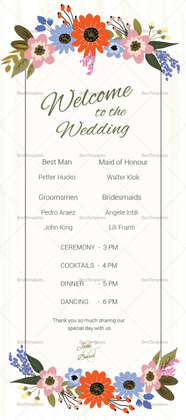 Summer Floral Wedding Program Card Template in Illustrator, InDesign ...