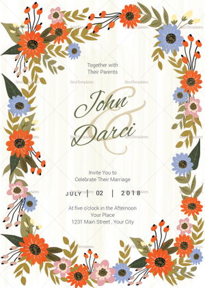 Summer Floral Wedding Invitation Card Design Template in Illustrator ...