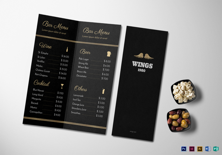 Bar Menu Design Template in PSD, Word, Publisher, Illustrator, InDesign