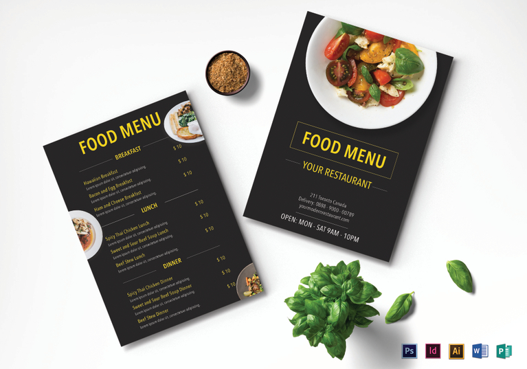 Modern Restaurant Menu Design Template in PSD, Word, Publisher ...