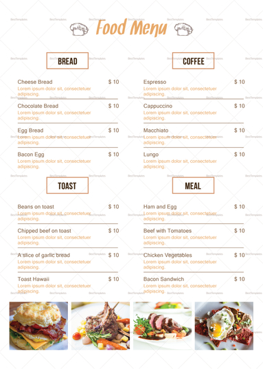 Simple Breakfast Menu Design Template in PSD, Word, Publisher ...