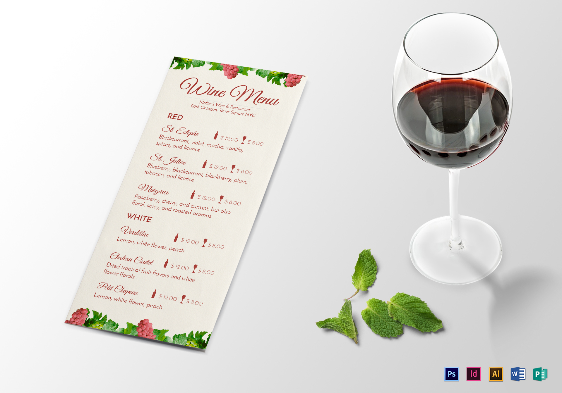 Wine Menu Design Template In PSD Word Publisher Illustrator InDesign