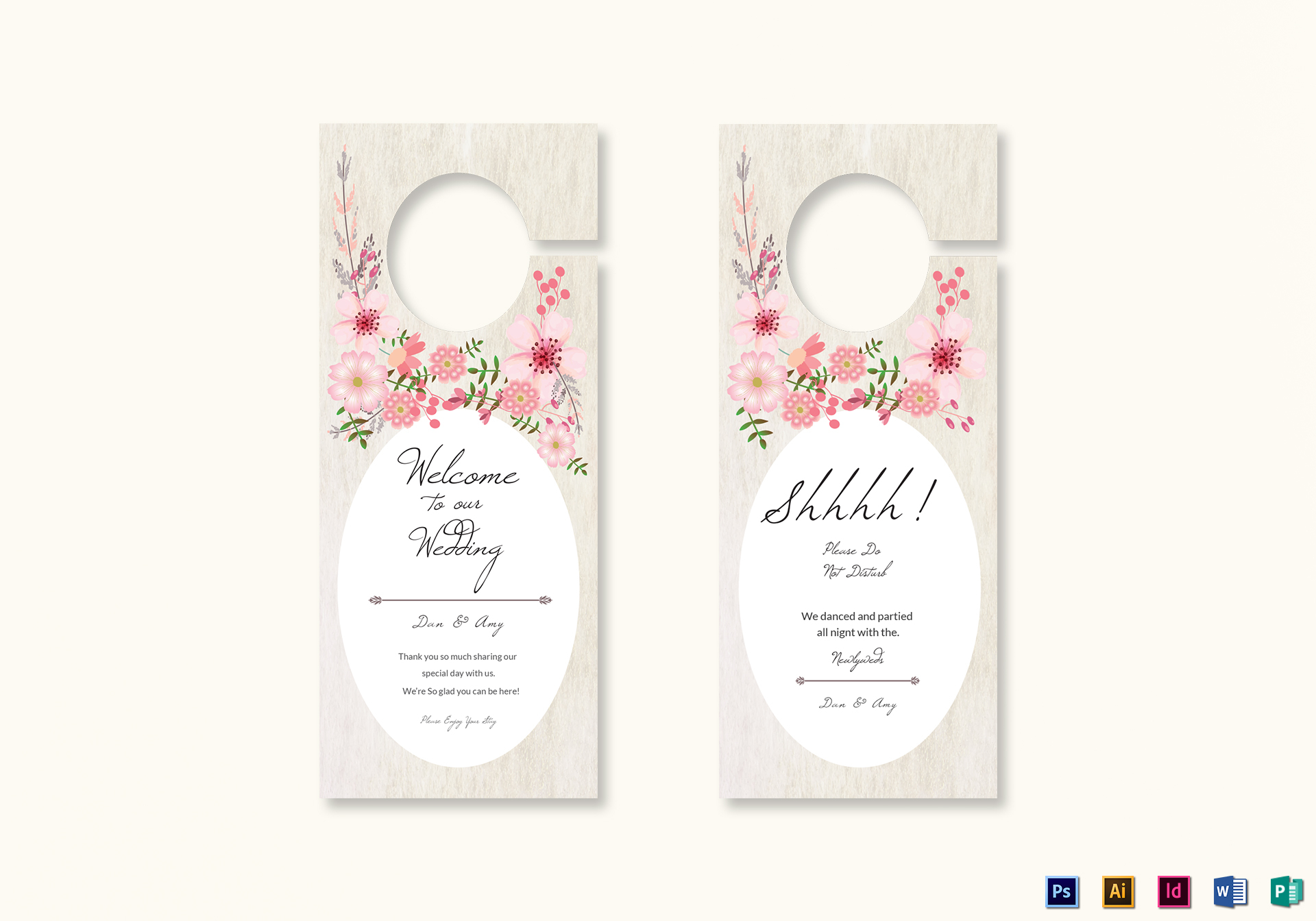 Pink Floral Wedding Door Hanger Design Template In PSD Word Publisher 