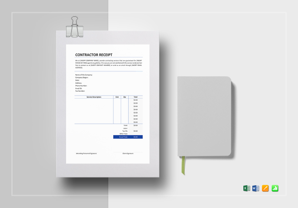 Sample Contractor Receipt Template in Word, Excel, Apple Pages, Numbers
