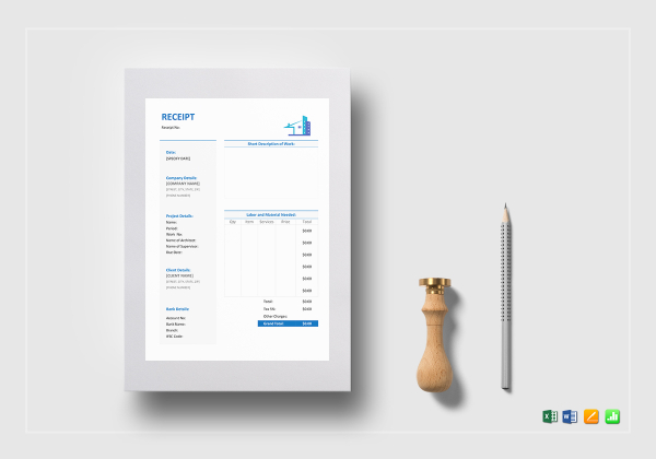 Sample Construction Receipt Template in Word, Excel, Apple Pages, Numbers