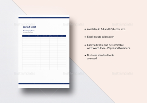 Contact Sheet Template in Word, Excel, Apple Pages, Numbers
