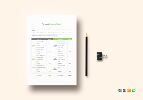 Personal Balance Sheet Template in Word, Excel, Apple Pages, Numbers