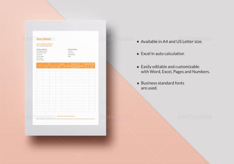 Run Sheet Template in Word, Excel, Apple Pages, Numbers