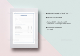 Reference Sheet Template in Word, Excel, Apple Pages, Numbers