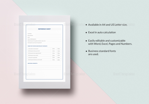 Reference Sheet Template in Word, Excel, Apple Pages, Numbers