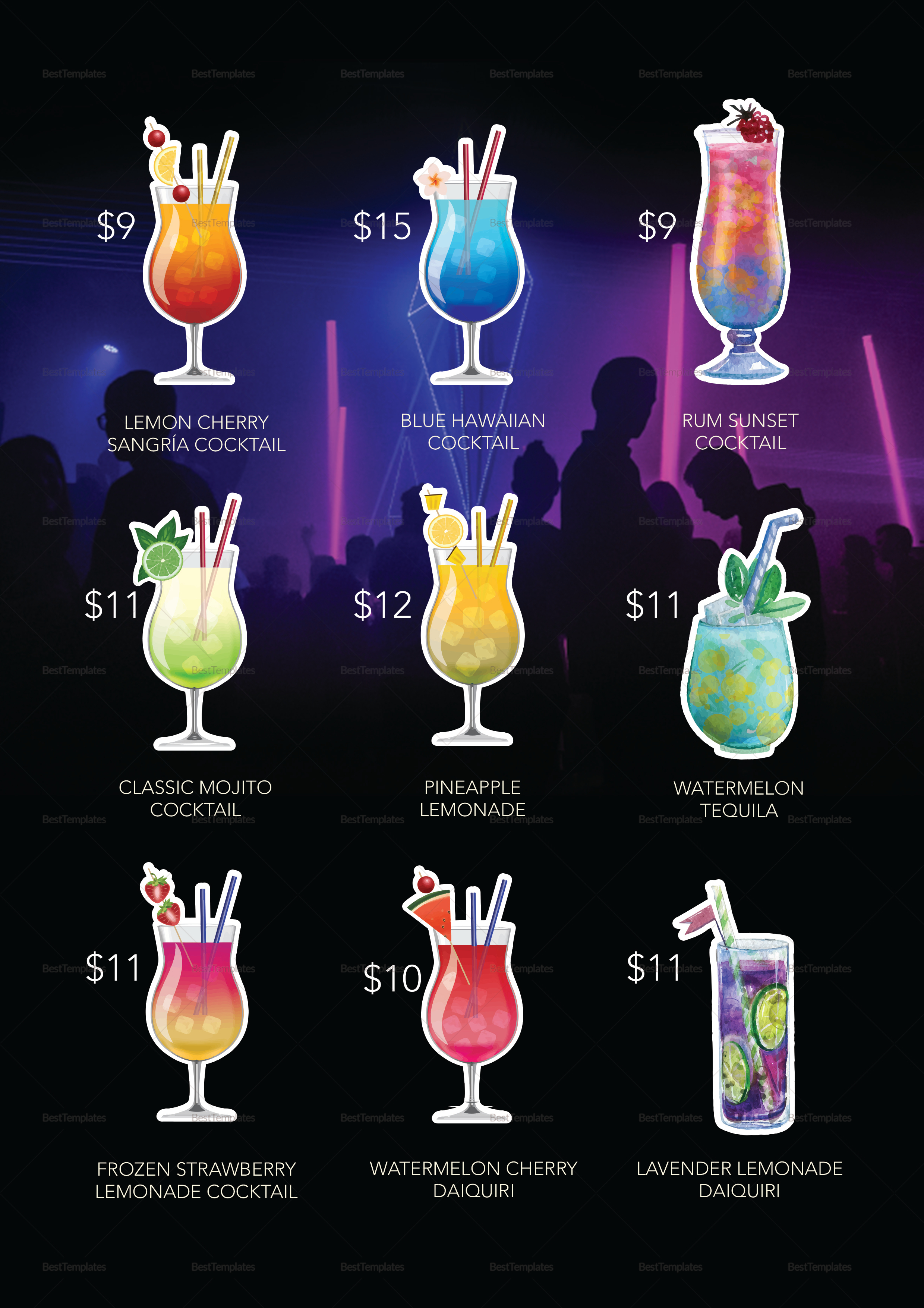 Cocktail Bar Menu Design Template In PSD Word Publisher Illustrator 