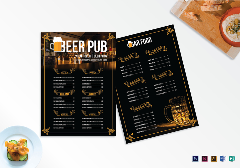 Pub Menu Design Template in PSD, Word, Publisher, Illustrator, InDesign
