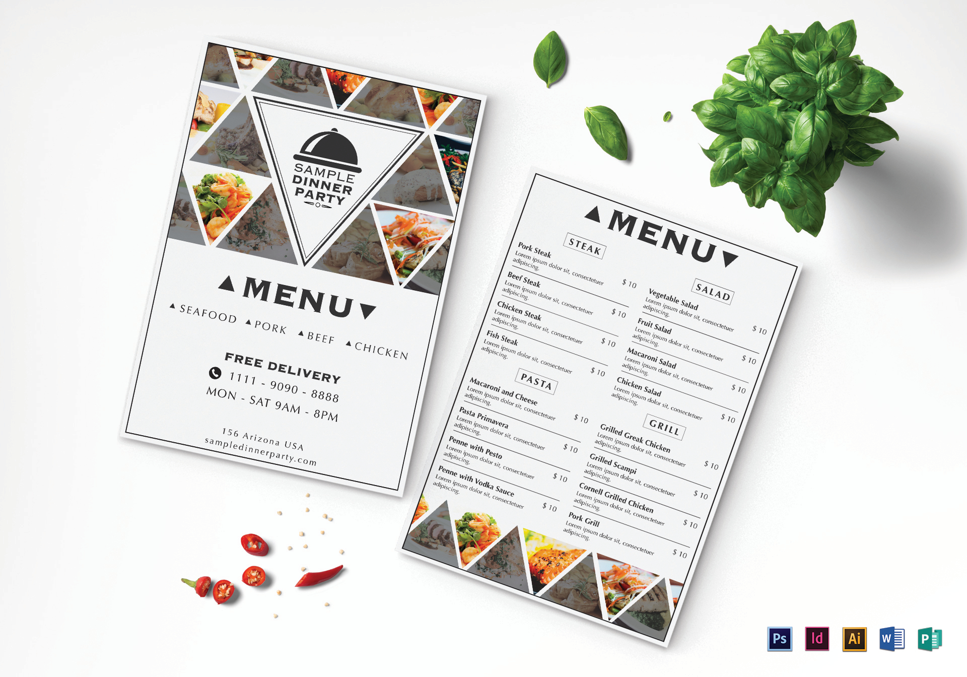 Triangle Dinner Menu Design Template In PSD Word Publisher Triangle Dinner Menu Design Template In PSD Word Publisher
