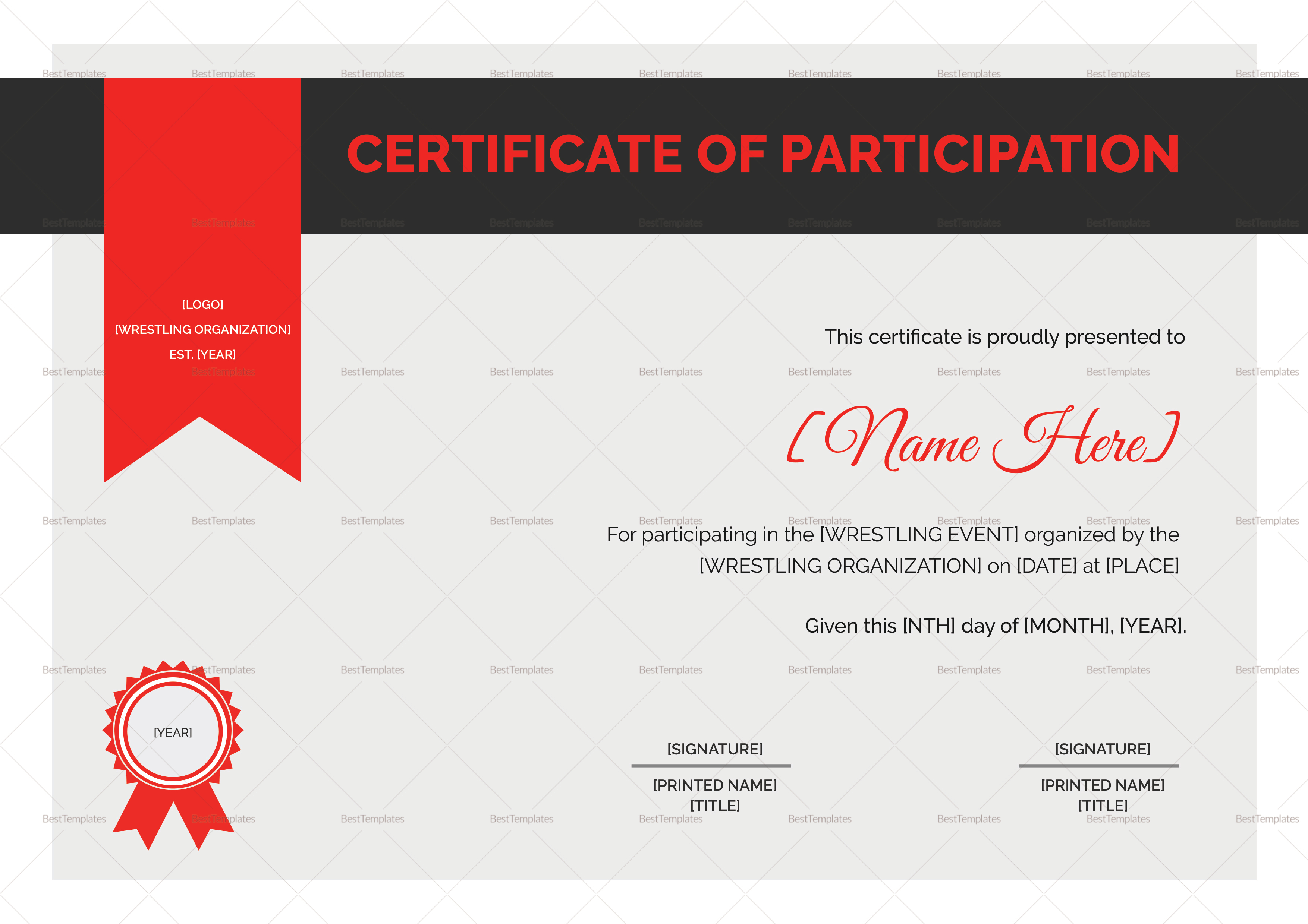 Wrestling Certificate Design Template In PSD Word