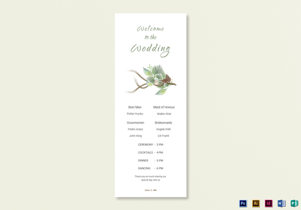 Fall Wedding Program card Template in PSD, Word, Publisher, Illustrator ...
