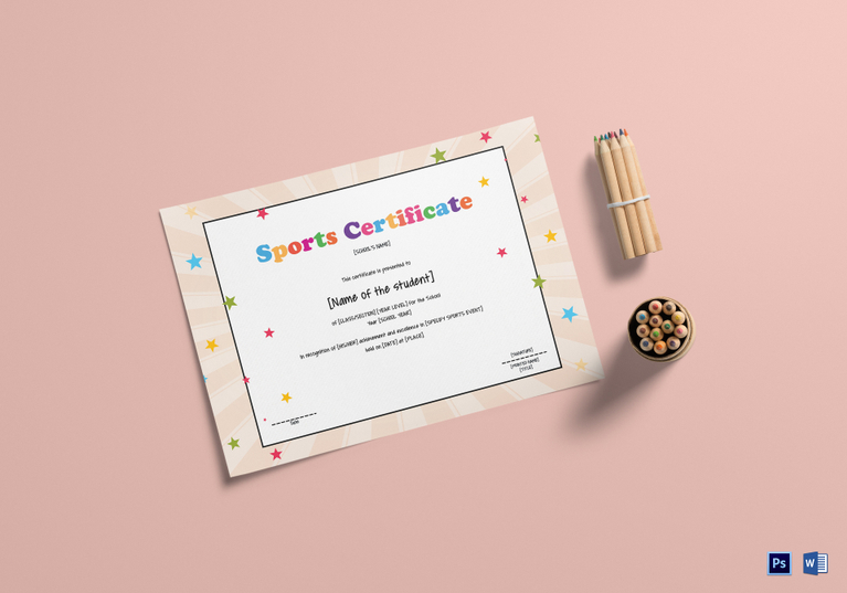 Kids Sports Certificate Design Template in PSD, Word