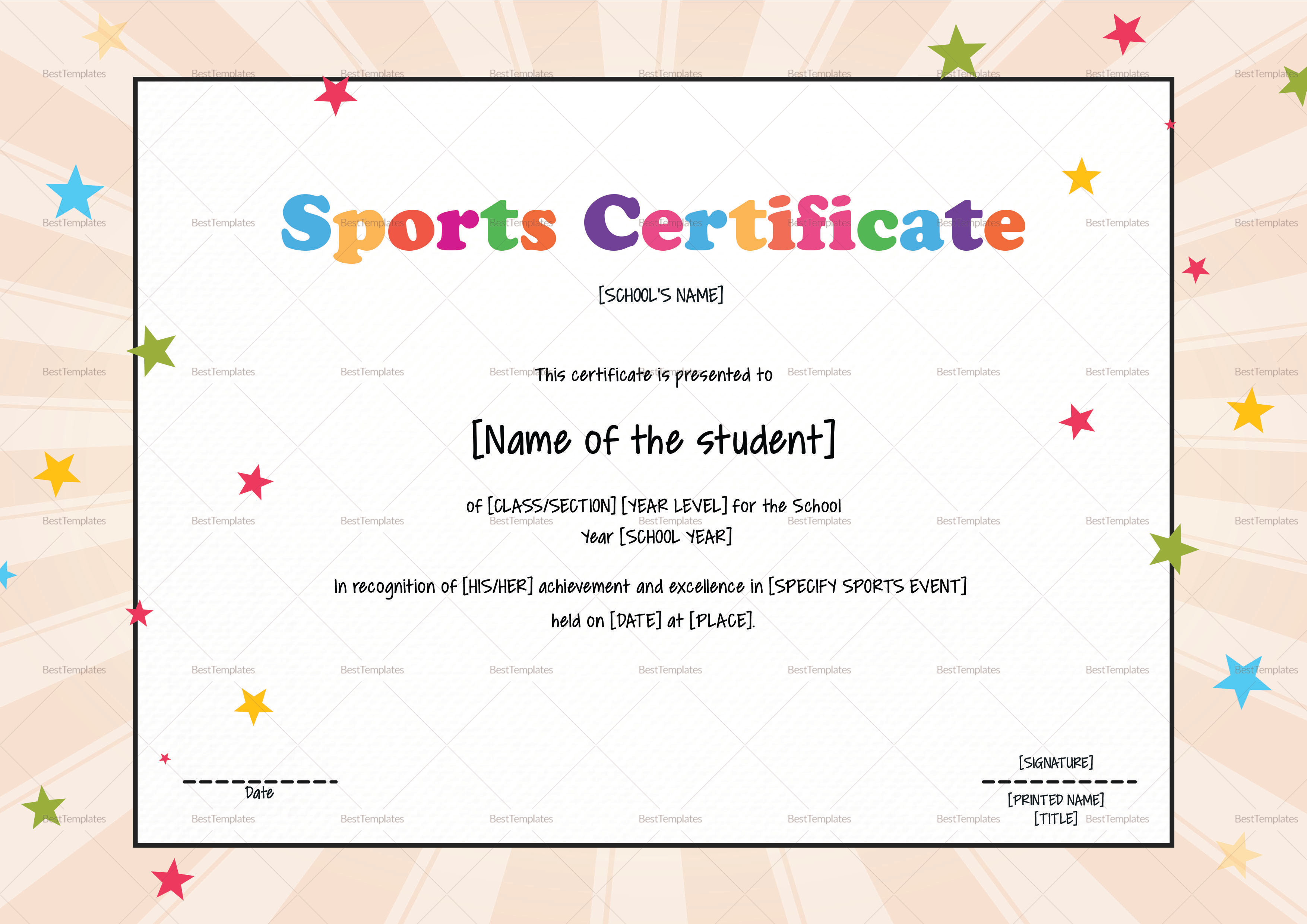 Kids Sports Certificate Design Template In PSD Word