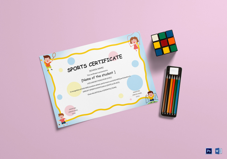 Kids Sports Participation Certificate Design Template in PSD, Word