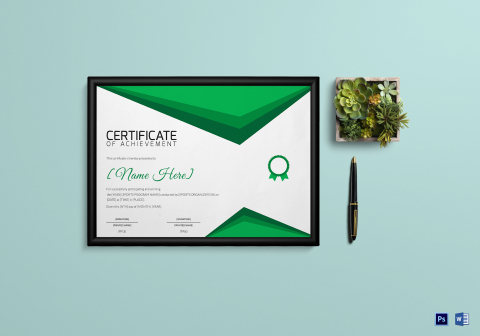 Sports Achievement Certificate Design Template in PSD, Word