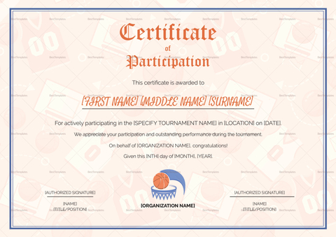 Simple Sports Participation Certificate Design Template in PSD, Word