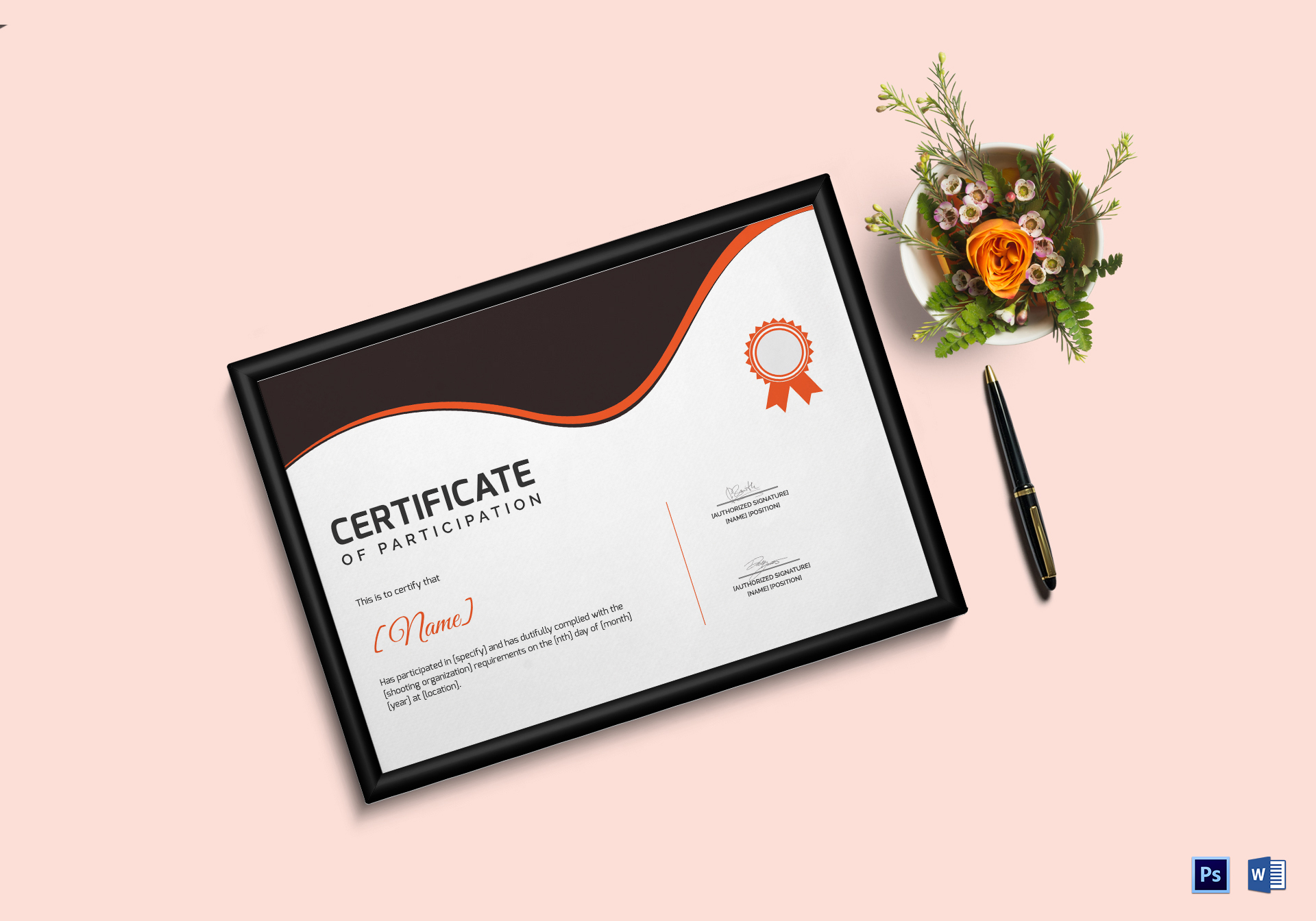 Shooting Participation Certificate Design Template in PSD, Word