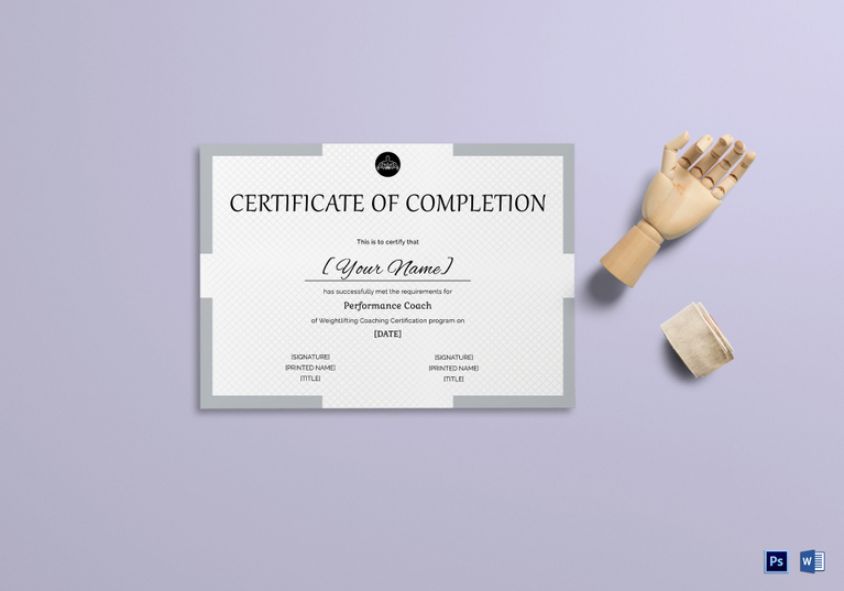 Weightlifting Completion Certificate Design Template in PSD, Word