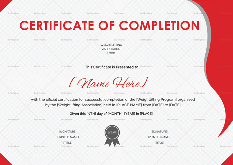 Weightlifting Certificate Design Template in PSD, Word