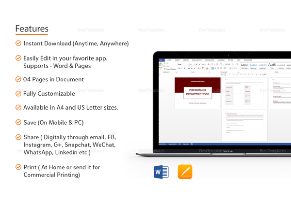 Performance Development Plan Template in Word, Google Docs, Apple Pages