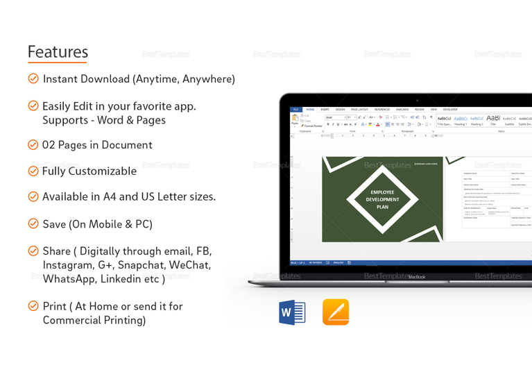 Employee Development Plan Template in Word, Google Docs, Apple Pages