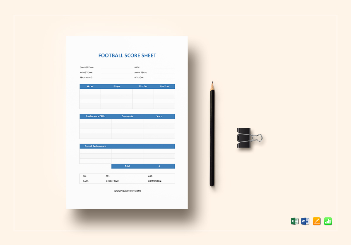 Football Score Sheet Template In Word Excel Apple Pages Numbers