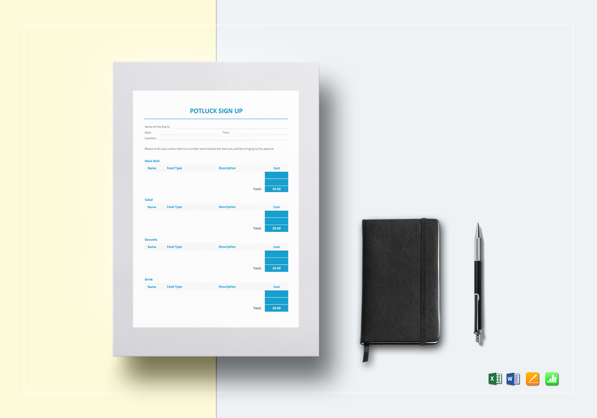 Potluck Sign Up Sheet Template In Word Excel Apple Pages Numbers