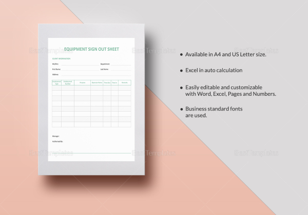 Equipment Sign Out Sheet Template in Word, Excel, Apple Pages, Numbers