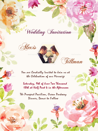 Watercolor Wedding Invitation Design Template in Word, PSD, Publisher