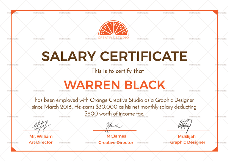 Monthly Salary Certificate Design Template in PSD, Word, Illustrator ...