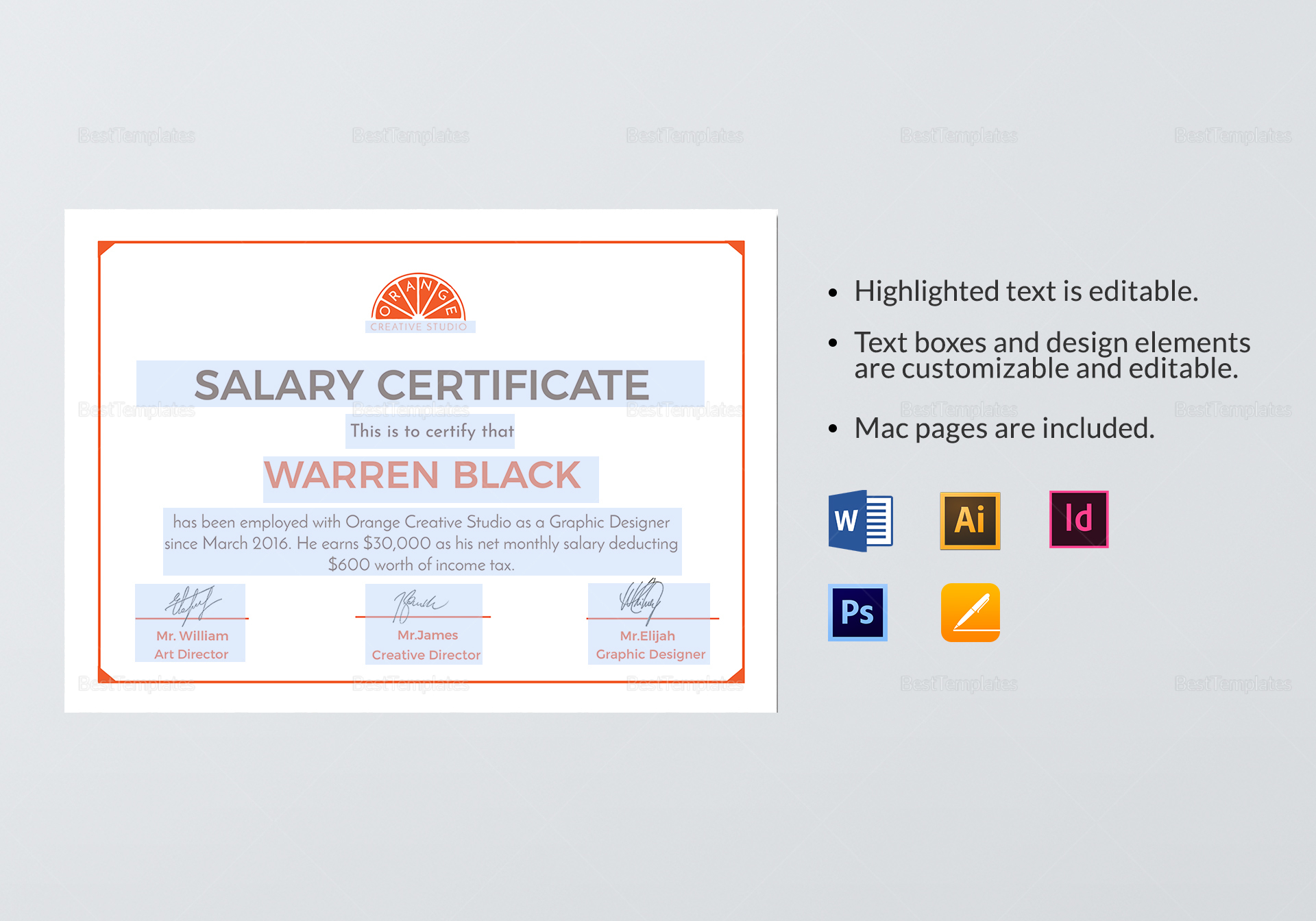 Monthly Salary Certificate Design Template in PSD, Word, Illustrator ...