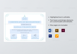 Simple Medical Certificate of Recognition Design Template in PSD, Word ...