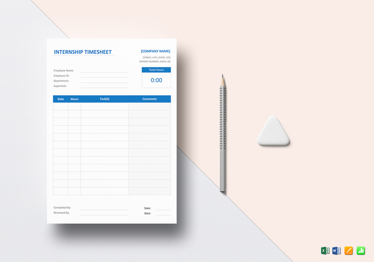 Internship Timesheet Template in Word, Excel, Apple Pages, Numbers
