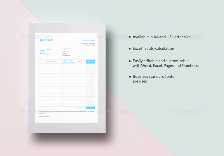 Timesheet Template in Word, Excel, Apple Pages, Numbers