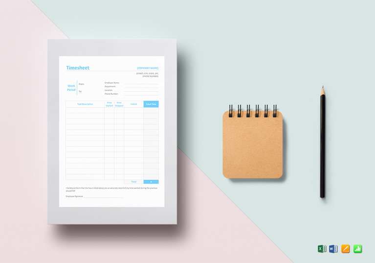 Timesheet Template in Word, Excel, Apple Pages, Numbers